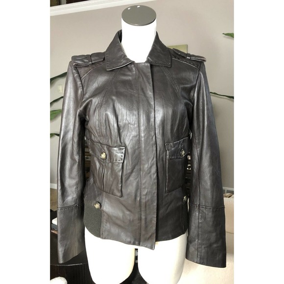 June | Jackets & Coats | June Leather Zip Front Bomber Military Jacket ...